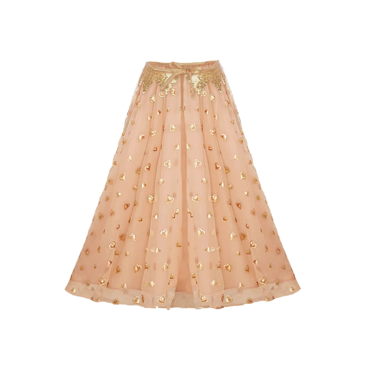 Peach - colored Tulle Skirt with Gold Heart Embellishments-Peach ...